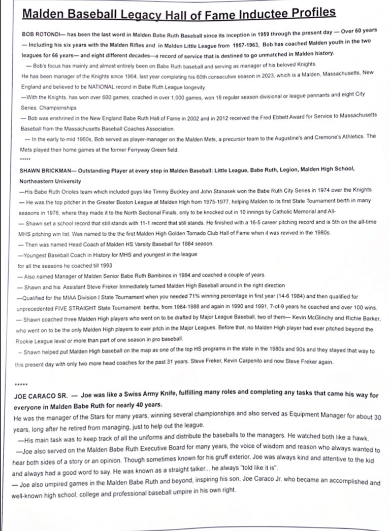 Community Icons Honored for Dedication at Inaugural Malden Baseball ...